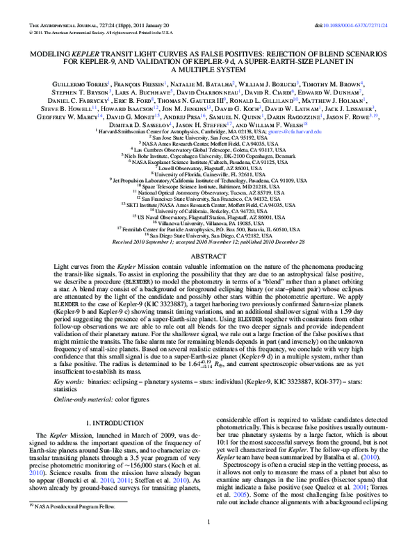 (PDF) MODELING KEPLER TRANSIT LIGHT CURVES AS FALSE POSITIVES: REJECTION OF BLEND SCENARIOS FOR ...