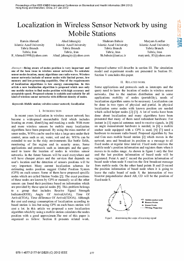(PDF) Localization in wireless sensor network by using mobile stations