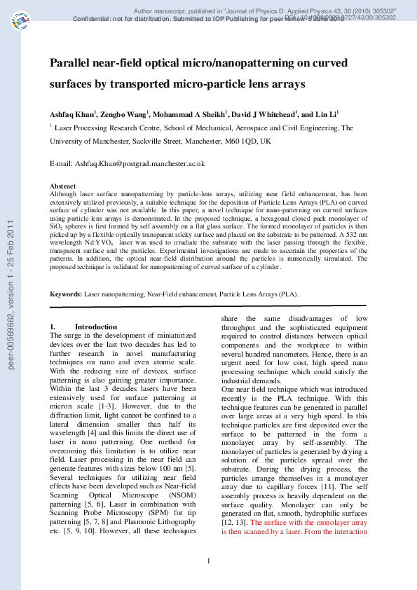 (PDF) Parallel near-field optical micro/nanopatterning on curved surfaces by transported micro ...