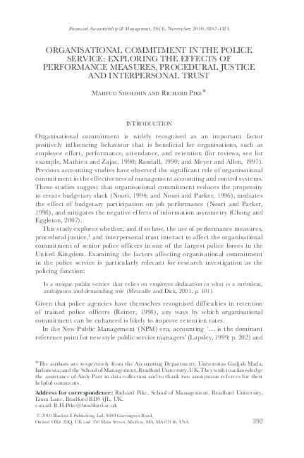 (PDF) ORGANISATIONAL COMMITMENT IN THE POLICE SERVICE: EXPLORING THE ...