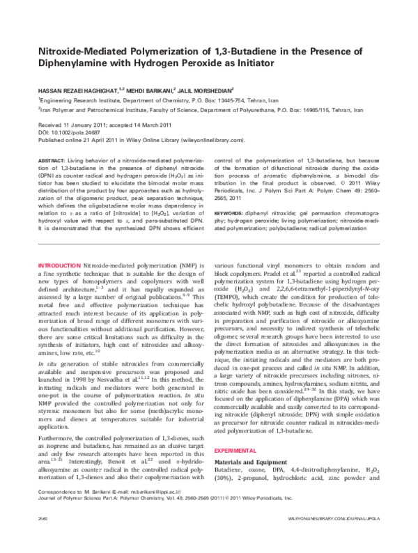 (PDF) Nitroxide-mediated polymerization of 1,3-butadiene in the presence of diphenylamine with ...