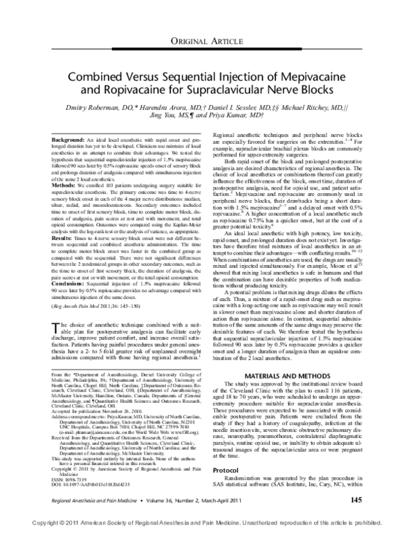 (PDF) Combined Versus Sequential Injection of Mepivacaine and ...
