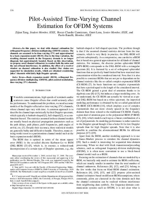 (PDF) Pilot-assisted time-varying channel estimation for OFDM systems