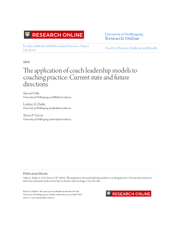 (PDF) The application of coach leadership models to coaching practice ...