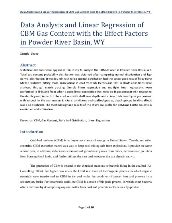 (PDF) Data Analysis and Linear Regression of CBM Gas Content with the ...