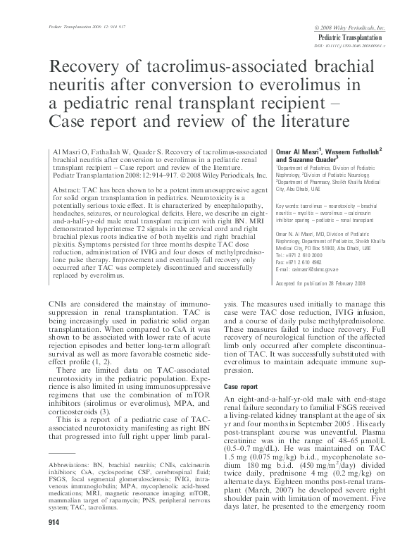 (PDF) Recovery of tacrolimus-associated brachial neuritis after ...