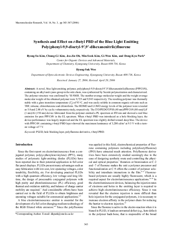 (PDF) Synthesis and effect on t -butyl pbd of the blue light emitting ...