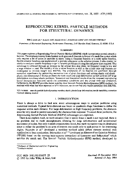 (PDF) Reproducing kernel particle methods for structural mechanics