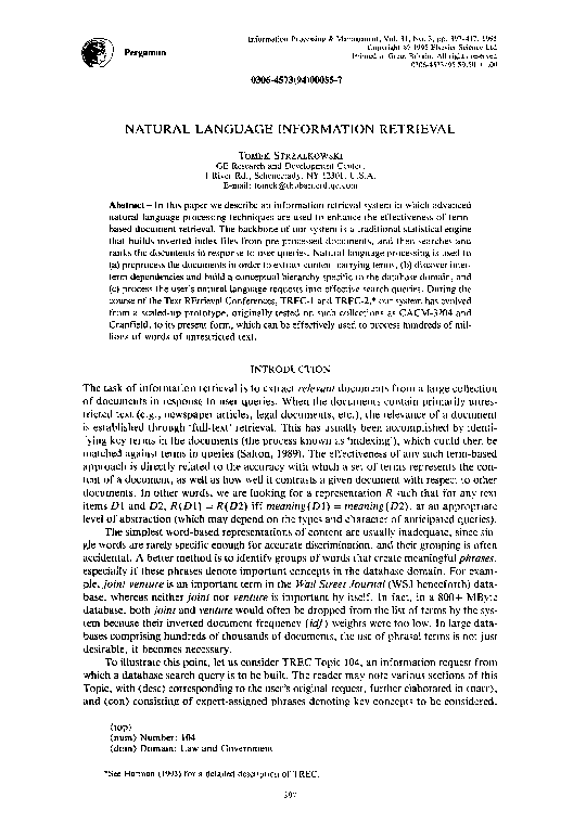 (PDF) Natural Language Information Retrieval