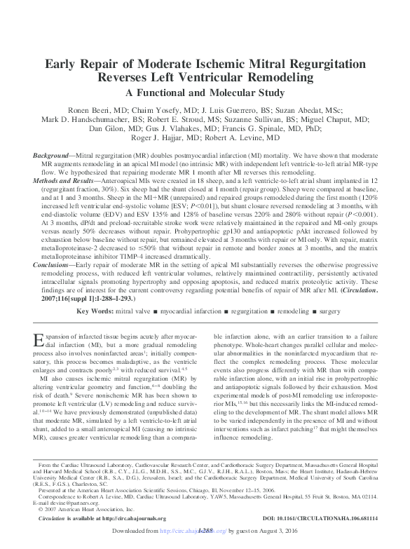 (PDF) Early Repair of Moderate Ischemic Mitral Regurgitation Reverses ...