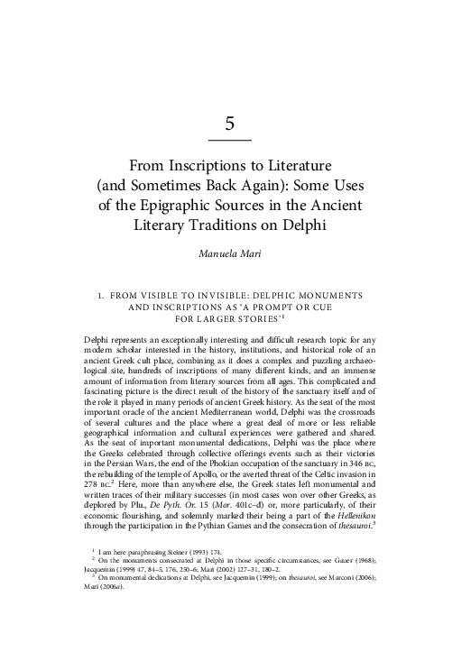 (PDF) From Inscriptions to Literature (and Sometimes Back Again): Some ...