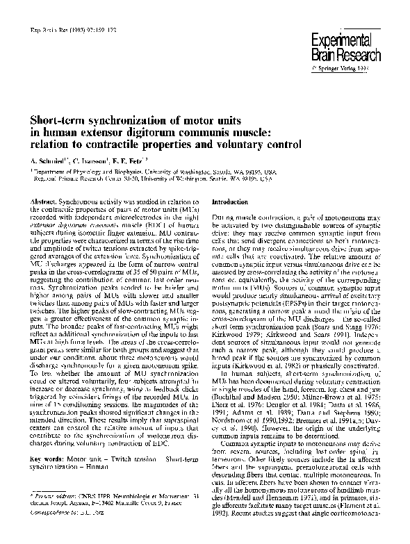 (PDF) Short-term synchronization of motor units in human extensor ...