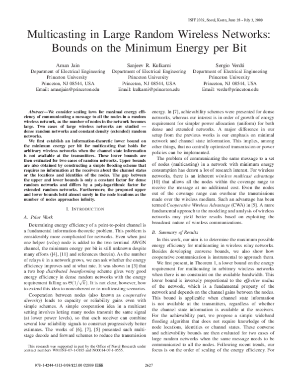 (PDF) Multicasting in Large Wireless Networks: Bounds on the Minimum Energy per Bit