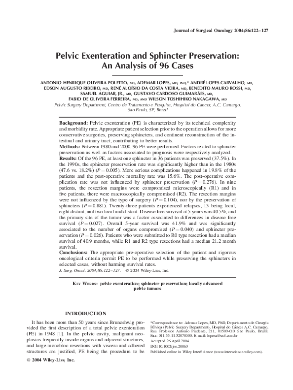 (PDF) Pelvic exenteration and sphincter preservation in the treatment of soft tissue sarcomas