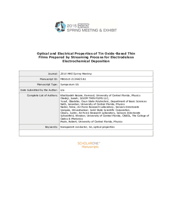 (PDF) Optical and electrical properties of tin oxide-based thin films prepared by streaming ...