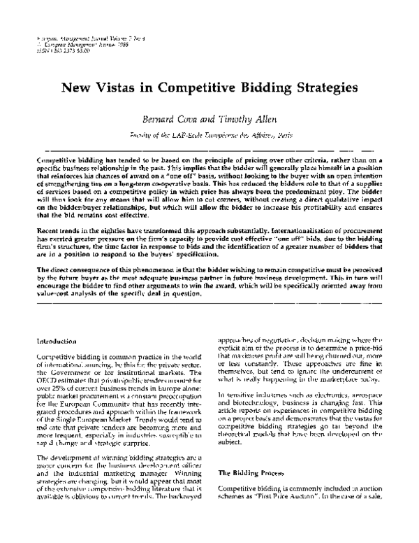 (PDF) New vistas in competitive bidding strategies