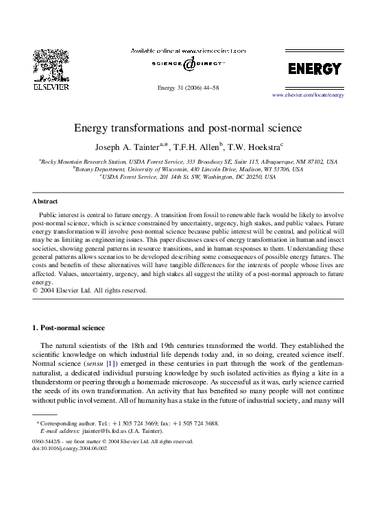 (PDF) Energy transformations and post-normal science