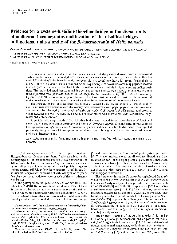 (PDF) Evidence for a Cysteine-Histidine Thioether Bridge in Functional ...