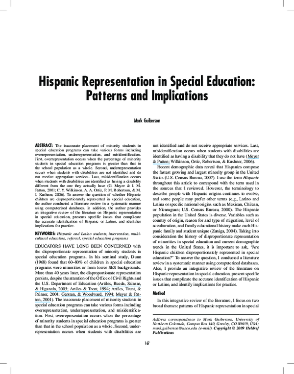 (PDF) Hispanic Representation in Special Education: Patterns and ...