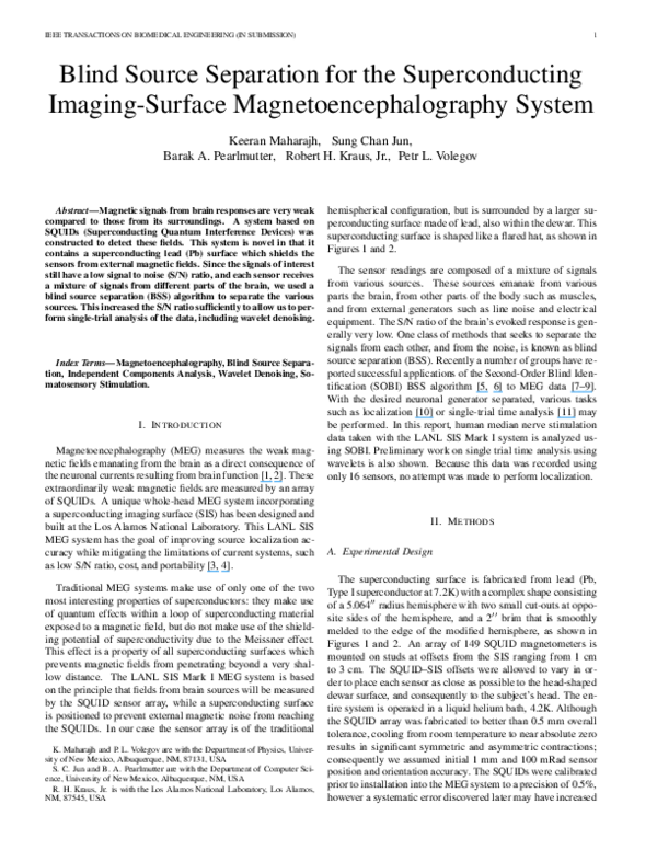 (PDF) Blind Source Separation for the Superconducting Imaging-Surface Magnetoencephalography System
