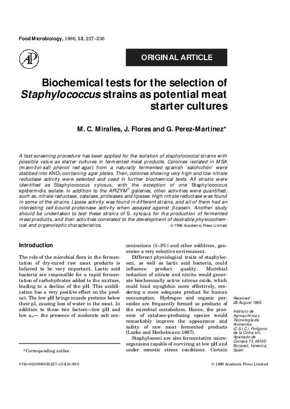 (PDF) Biochemical tests for the selection of Staphylococcus strains as ...