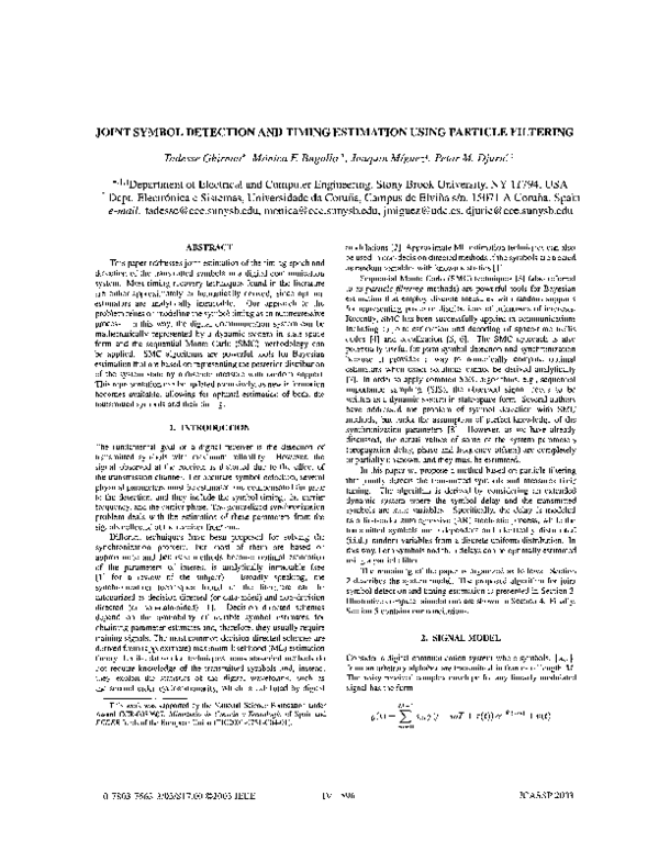 (PDF) Joint symbol detection and timing estimation using particle filtering