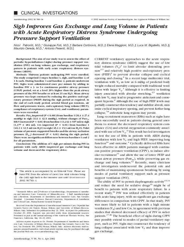 (PDF) Sigh Improves Gas Exchange and Lung Volume in Patients with Acute ...