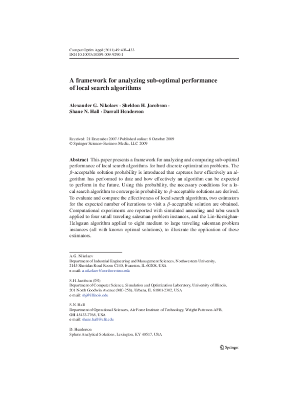 Pdf A Framework For Analyzing Sub Optimal Performance Of Local Search Algorithms