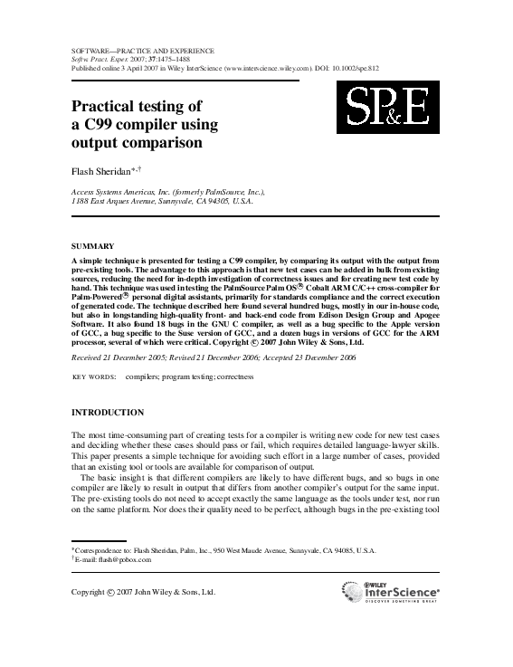 (PDF) Practical testing of a C99 compiler using output comparison