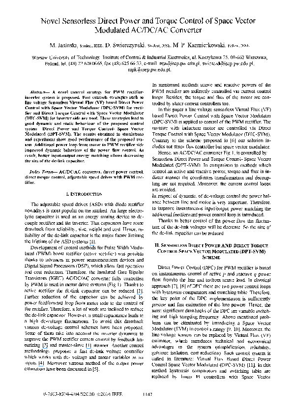 Pdf Novel Sensorless Direct Power And Torque Control Of Space Vector Modulated Ac Dc Ac Converter