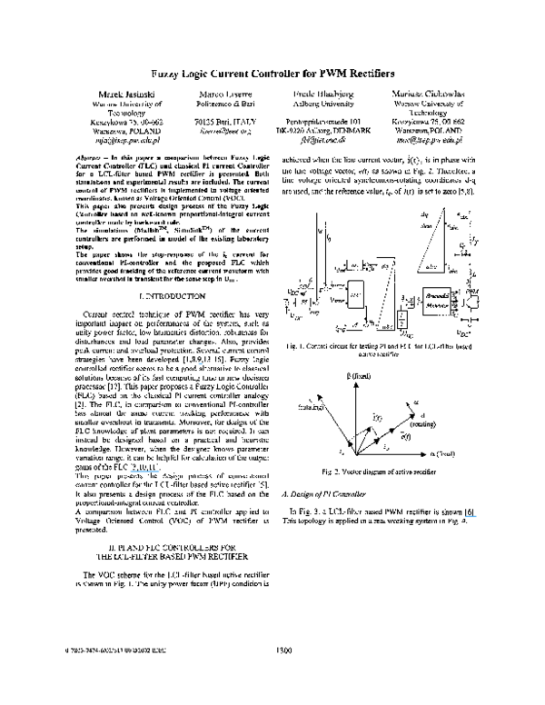Pdf Fuzzy Logic Current Controller For Pwm Rectifiers 4122