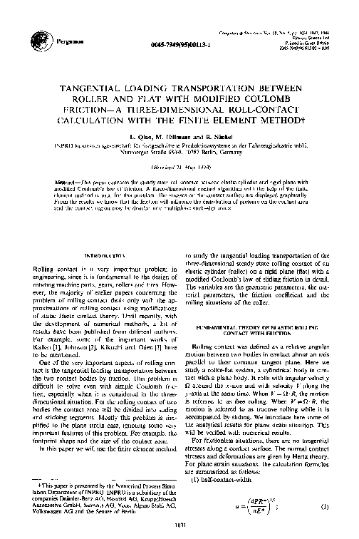 (PDF) Tangential loading transportation between roller and flat with modified Coulomb friction—A ...
