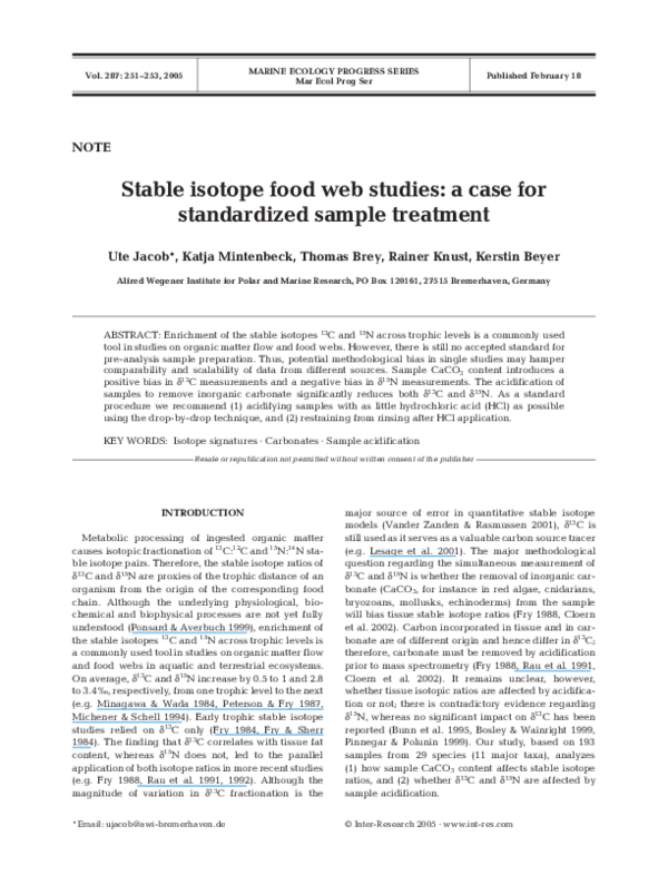 (PDF) Stable isotope food web studies: a case for standardized sample ...