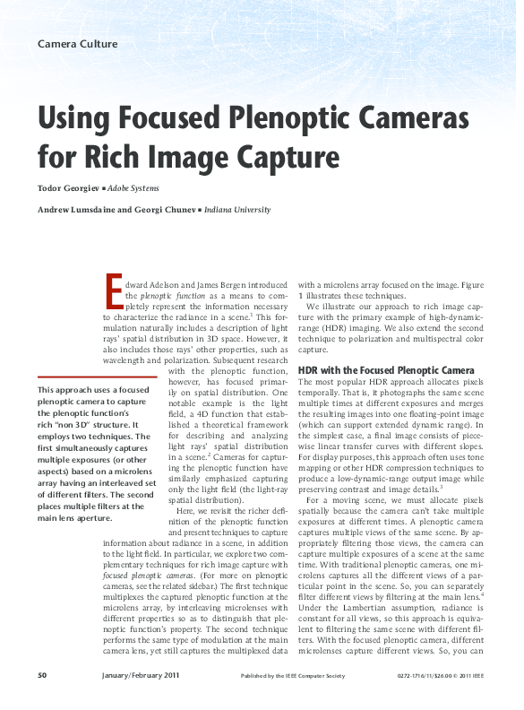 (PDF) Using Focused Plenoptic Cameras for Rich Image Capture