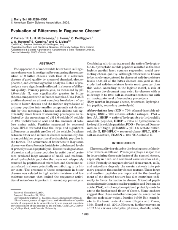 (PDF) Evaluation of Bitterness in Ragusano Cheese