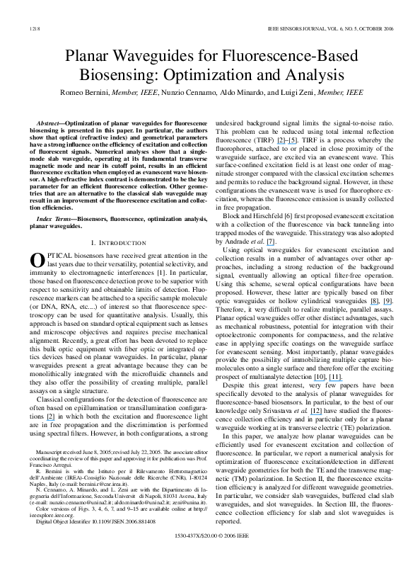 (PDF) Planar Waveguides for Fluorescence-Based Biosensing: Optimization and Analysis