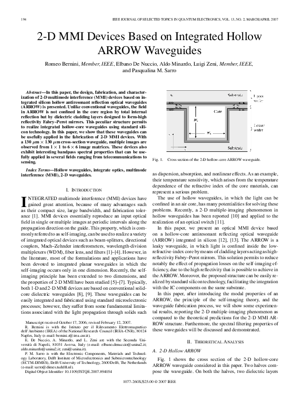 (PDF) 2-D MMI Devices Based on Integrated Hollow ARROW Waveguides