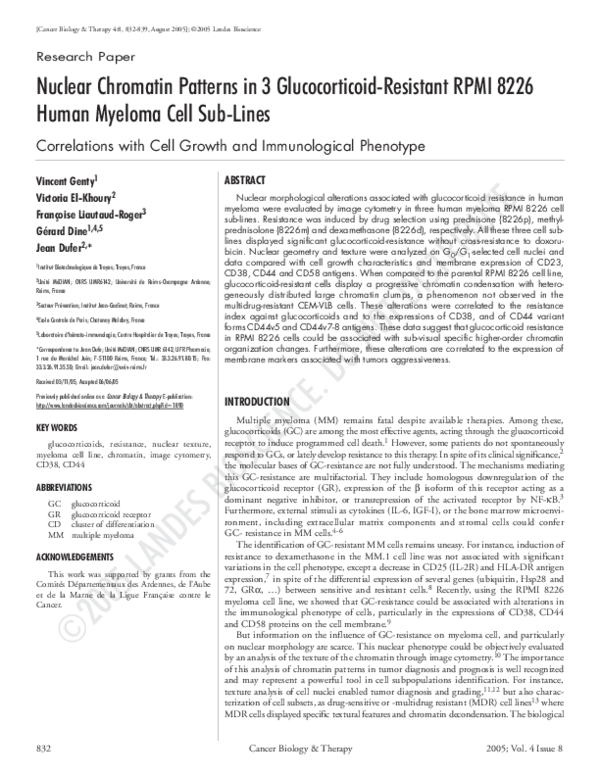 (PDF) Nuclear chromatin patterns in 3 glucocorticoid-resistant RPMI 8226 human myeloma cell sub ...
