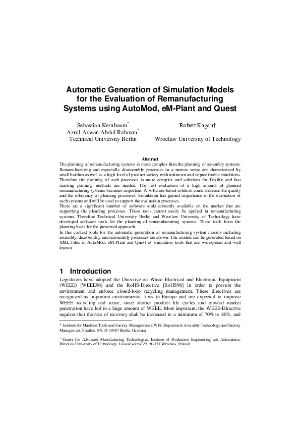 (PDF) Automatic Generation of Simulation Models for the Evaluation of Performance and ...
