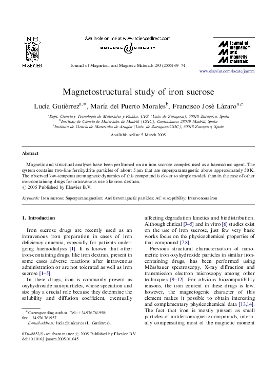 (PDF) Magnetostructural study of iron sucrose