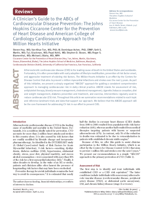 (PDF) A Clinician's Guide to the ABCs of Cardiovascular Disease ...
