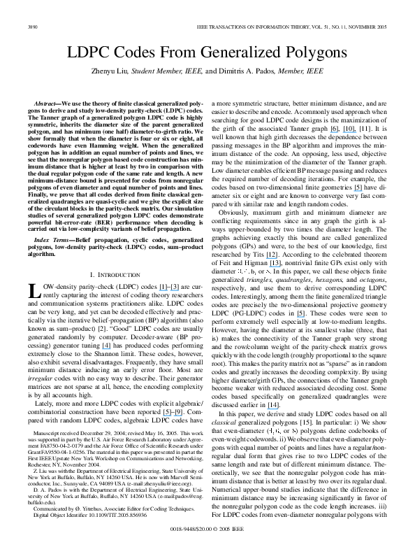 (PDF) LDPC codes from generalized polygons