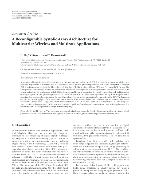 Pdf A Reconfigurable Systolic Array Architecture For Multicarrier Wireless And Multirate