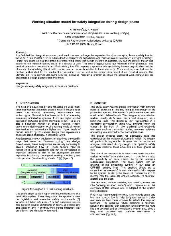 (PDF) Working situation model for safety integration during design phase