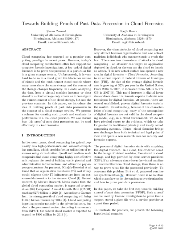 (PDF) Towards Building Proofs of Past Data Possession in Cloud Forensics