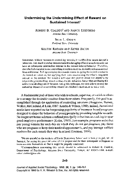(PDF) Undermining the Undermining Effect of Reward on Sustained Interest1
