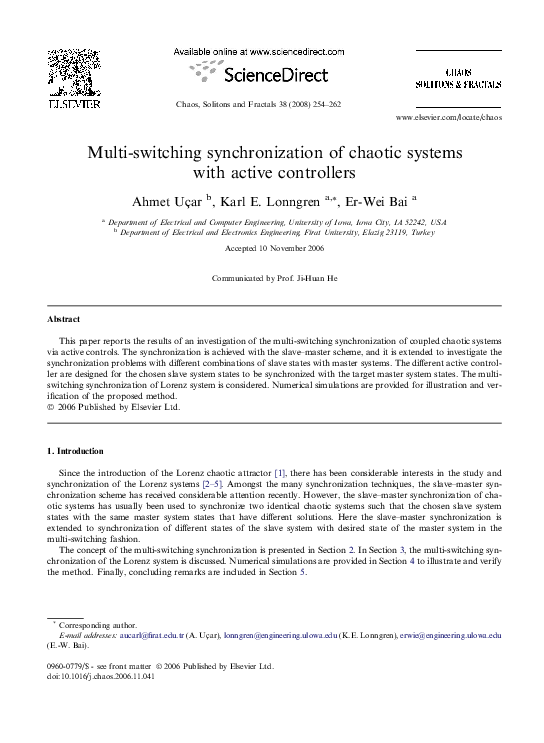 Pdf Multi Switching Synchronization Of Chaotic Systems With Active Controllers