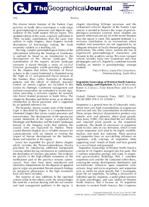 (PDF) Serpentine Geoecology of Western North America: Soils, Geology ...