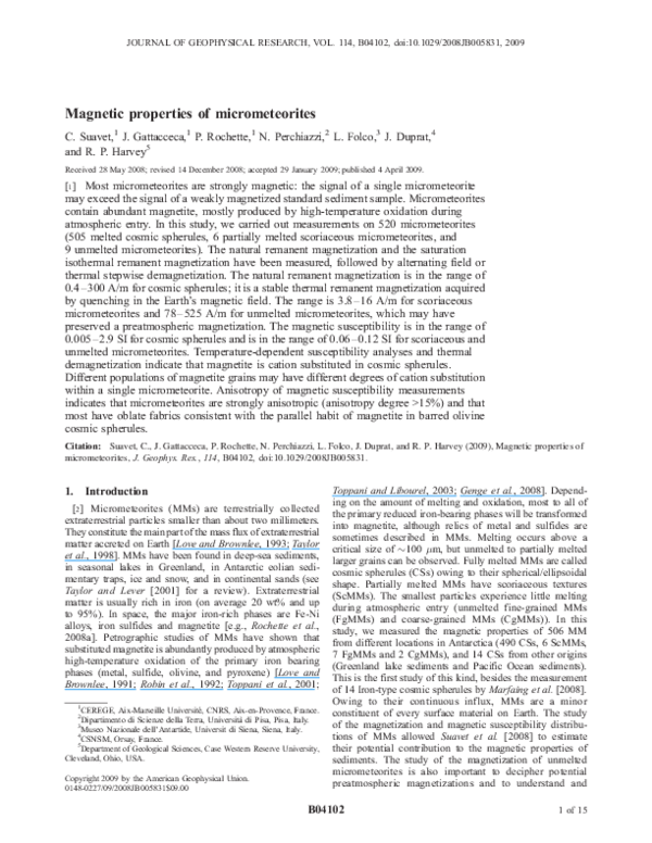 (PDF) Magnetic properties of micrometeorites
