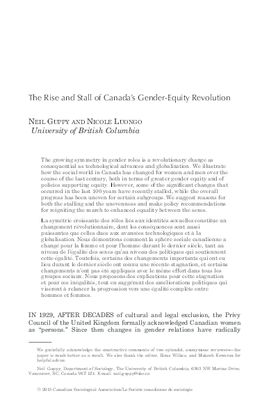 (PDF) Guppy N. and Luongo N. The Rise and Stall of Canada's Gender ...